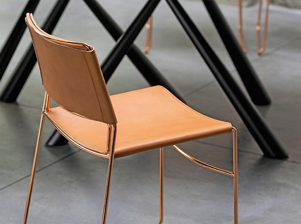 Slim Hard Leather Dining Chair by Midj - MIG Furniture